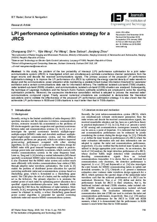 (PDF) Low Probability of Intercept Performance Optimization Strategy for a Joint Radar ...