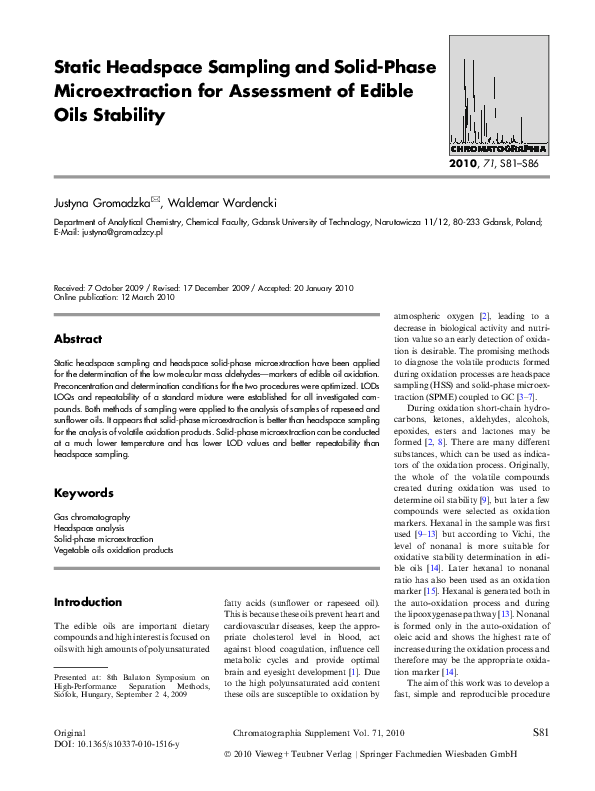 (PDF) Static Headspace Sampling and Solid-Phase Microextraction for ...