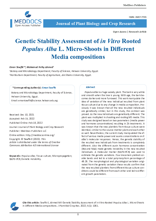 (PDF) Genetic Stability Assessment of in Vitro Rooted Populus Alba L ...
