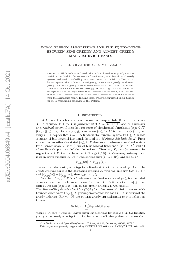 (PDF) Weak greedy algorithms and the equivalence between semi-greedy and almost greedy ...