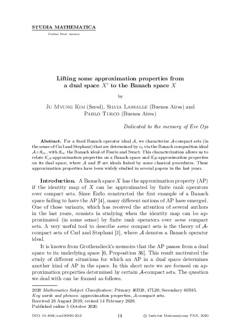Pdf Lifting Some Approximation Properties From A Dual Space X To