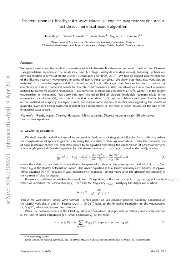 Pdf Discrete Resonant Rossbydrift Wave Triads An Explicit Parameterisation And A Fast Direct