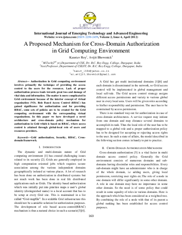 (PDF) A Proposed Mechanism for Cross-Domain Authorization in Grid Computing Environment