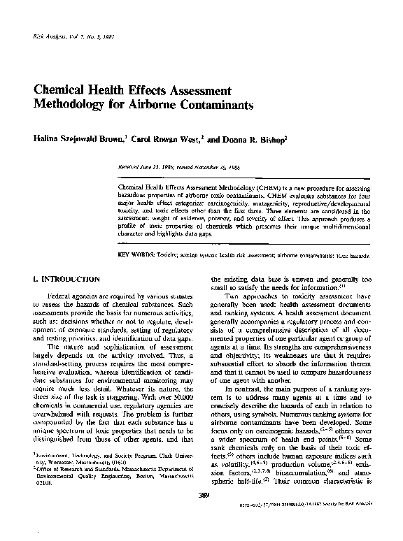 (PDF) Chemical Health Effects Assessment Methodology for Airborne ...