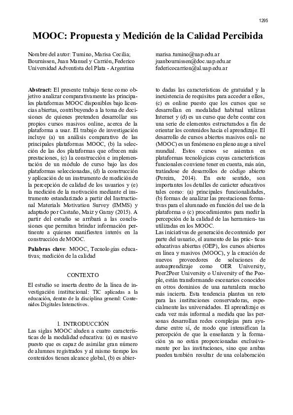 (PDF) MOOC: propuesta y medición de la calidad percibida