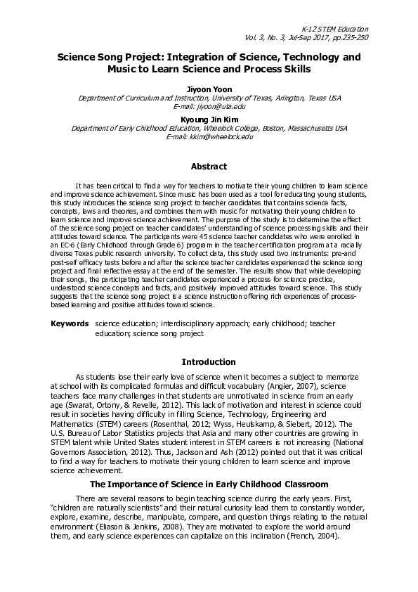 (PDF) Science Song Project: Integration of Science, Technology and ...