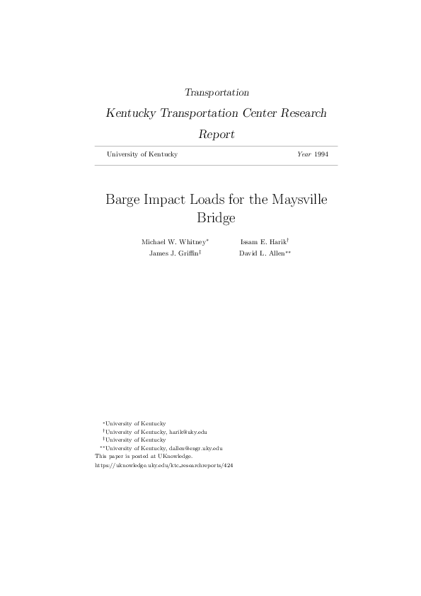 (PDF) Barge Impact Loads for the Maysville Bridge Professor of Civil ...