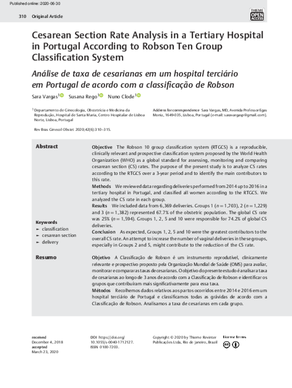 (PDF) Cesarean Section Rate Analysis in a Tertiary Hospital in Portugal ...