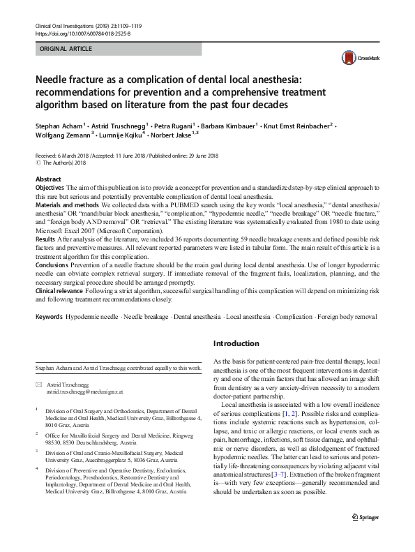 (PDF) Needle fracture as a complication of dental local anesthesia ...
