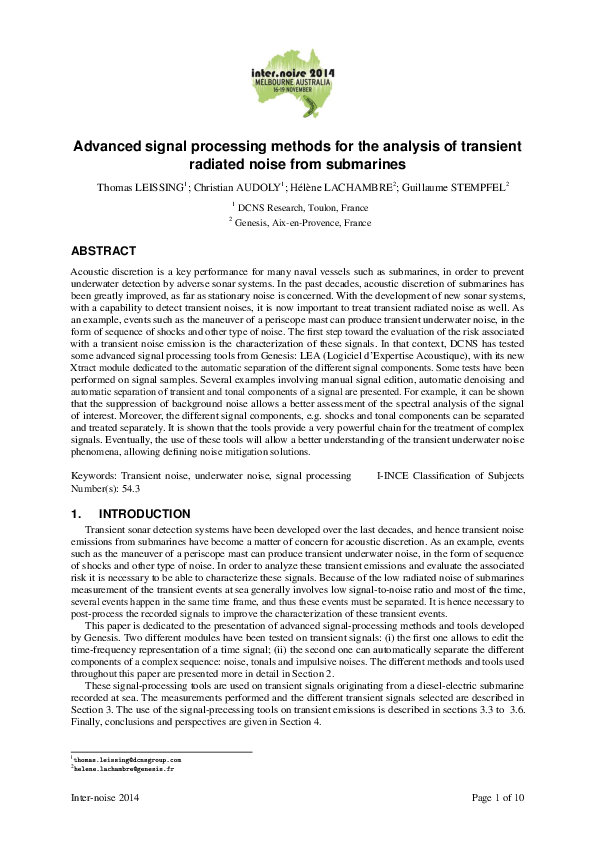 (PDF) Advanced signal processing methods for the analysis of transient ...
