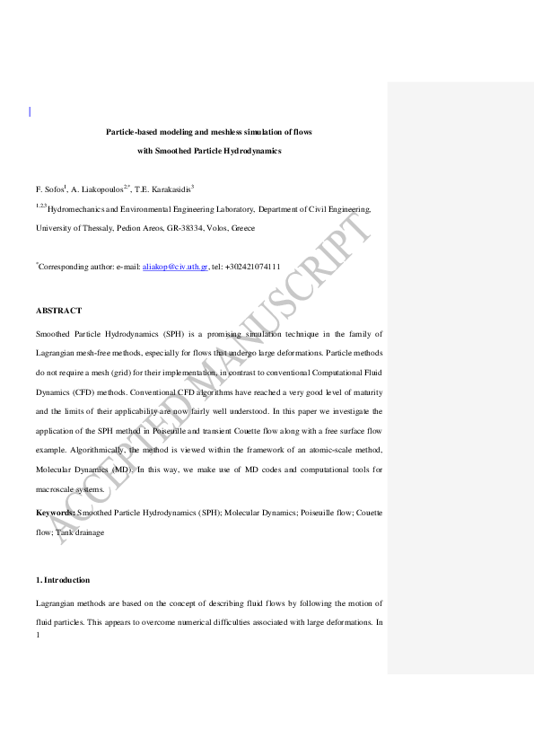 Pdf Particle Based Modeling And Meshless Simulation Of Flows With