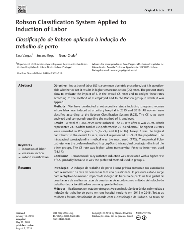 (PDF) Robson Classification System Applied to Induction of Labor