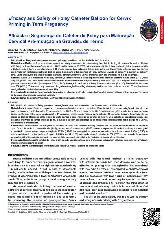 (PDF) Efficacy and Safety of Foley Catheter Balloon for Cervix Priming ...