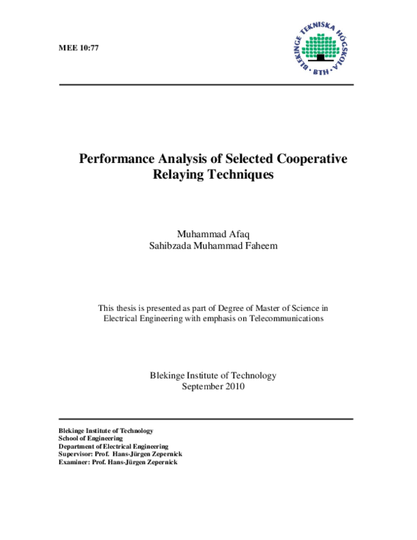 Pdf Performance Analysis Of Selected Cooperative Relaying Techniques