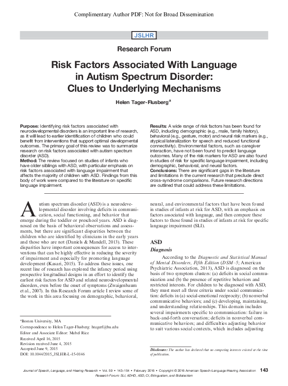 (PDF) Risk Factors Associated with Language in Autism Spectrum Disorder ...