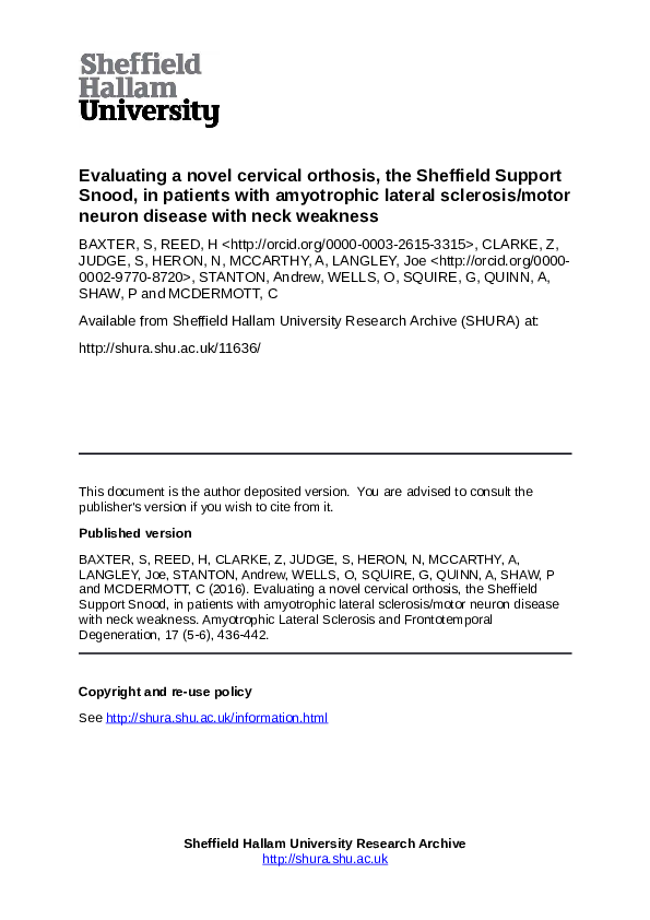 (PDF) Evaluating a novel cervical orthosis, the Sheffield Support Snood ...