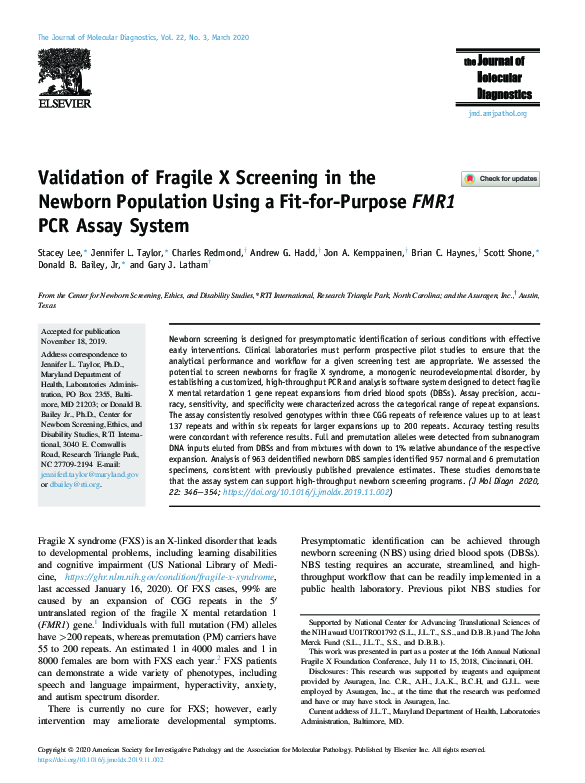 (PDF) Validation of Fragile X Screening in the Newborn Population Using ...