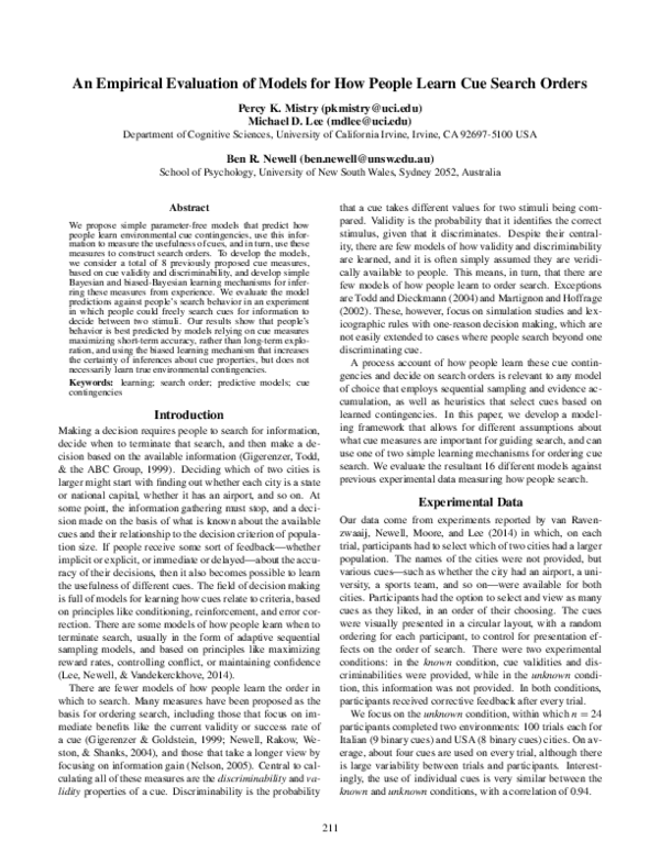 (PDF) An Empirical Evaluation of Models for How People Learn Cue Search ...