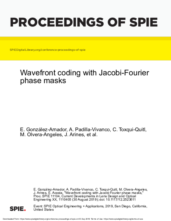 (PDF) Wavefront coding with Jacobi-Fourier phase masks | Alfonso Padilla Vivanco - Academia.edu