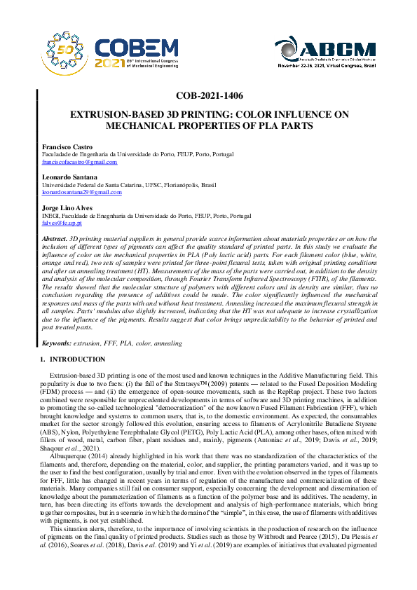 (PDF) EXTRUSION-BASED 3D PRINTING: COLOR INFLUENCE ON MECHANICAL PROPERTIES OF PLA PARTS