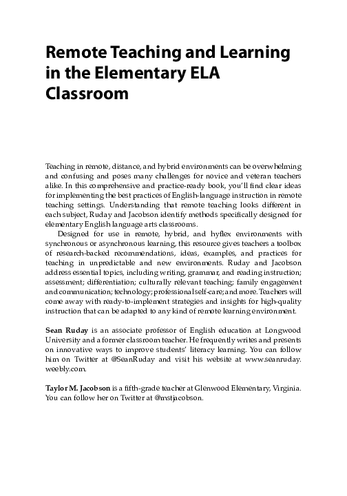 (PDF) Remote Teaching and Learning in the Elementary ELA Classroom