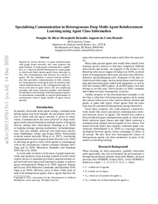 (PDF) Specialized Communication in Multi-Agent Learning