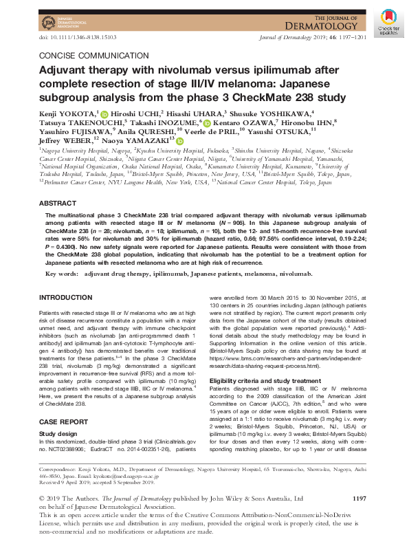 (PDF) Adjuvant therapy with nivolumab versus ipilimumab after complete ...