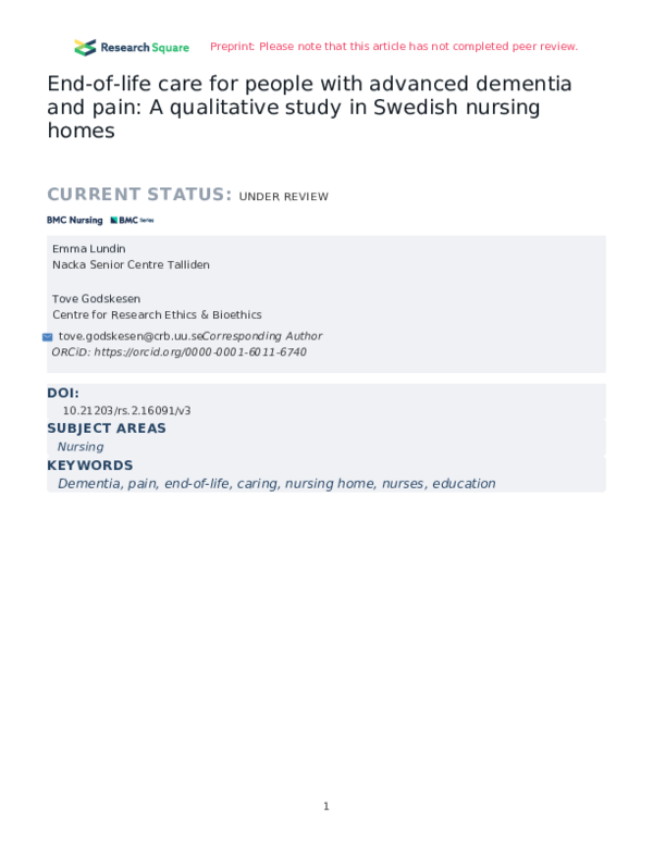 (PDF) End-of-life care for people with advanced dementia and pain: A ...