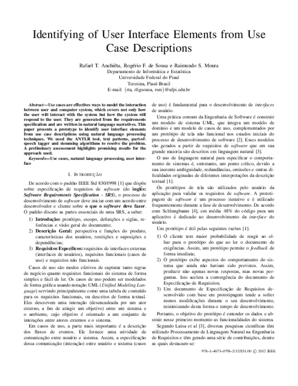 (PDF) Identifying of user interface elements from use case descriptions