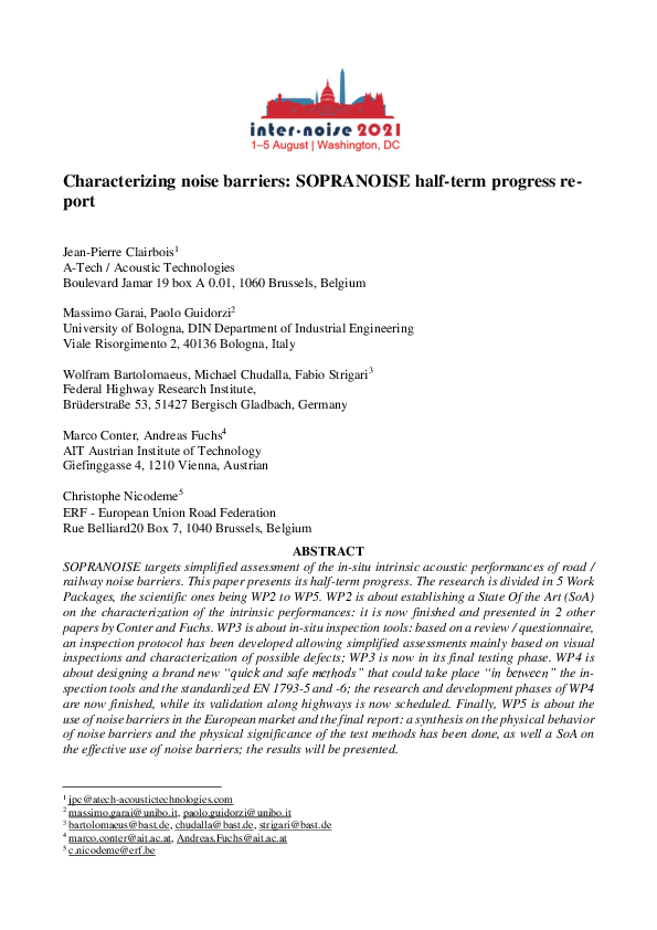 (PDF) Characterizing noise barriers: SOPRANOISE half-term progress report
