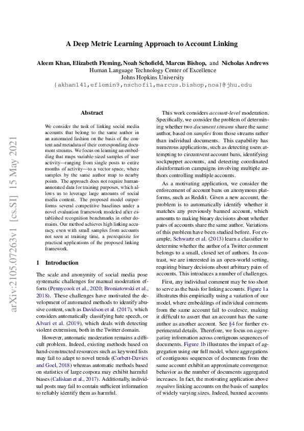 (PDF) A Deep Metric Learning Approach to Account Linking