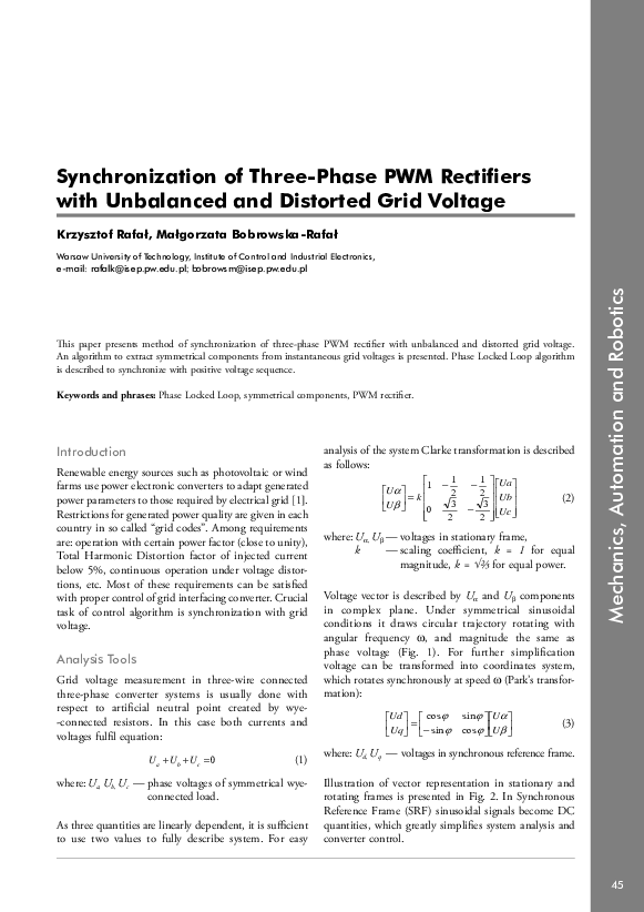Pdf Synchronization Of Three Phase Pwm Rectifiers With Unbalanced And Distorted Grid Voltage