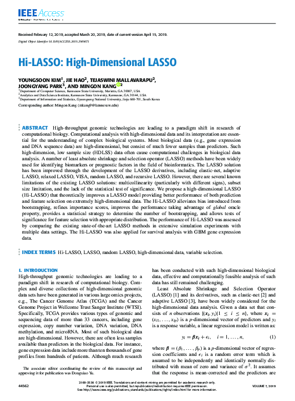 (PDF) Hi-LASSO: High-Dimensional LASSO