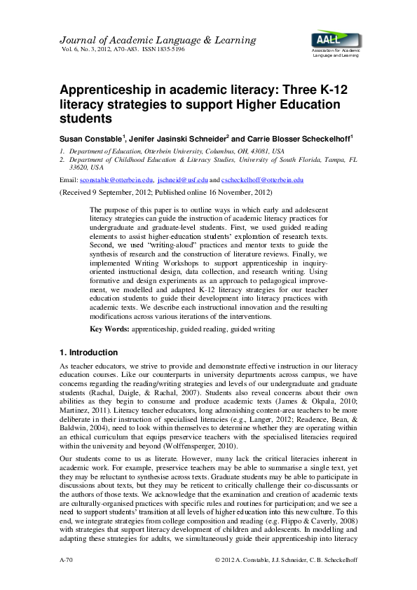 (PDF) Language and Learning Apprenticeship in academic literacy: Three ...