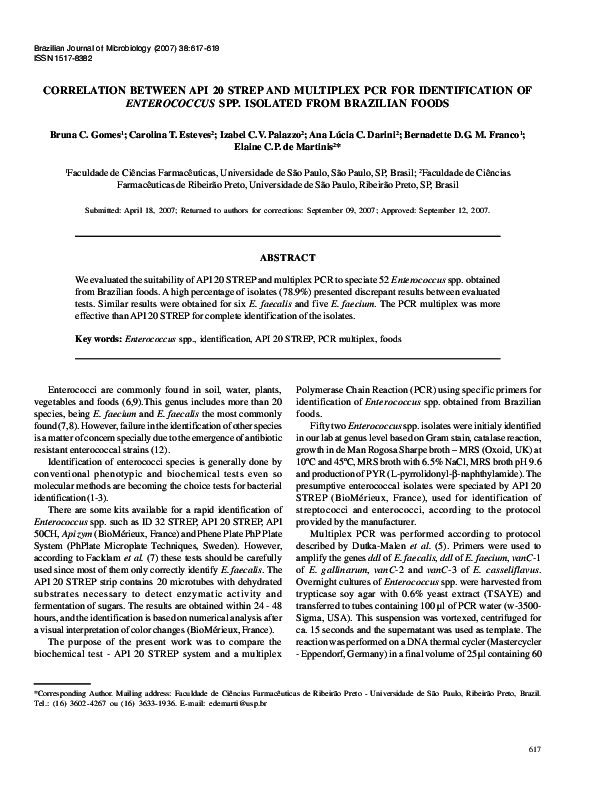 (PDF) Correlação Entre API 20 STREP E PCR Multiplex Para Identificação ...