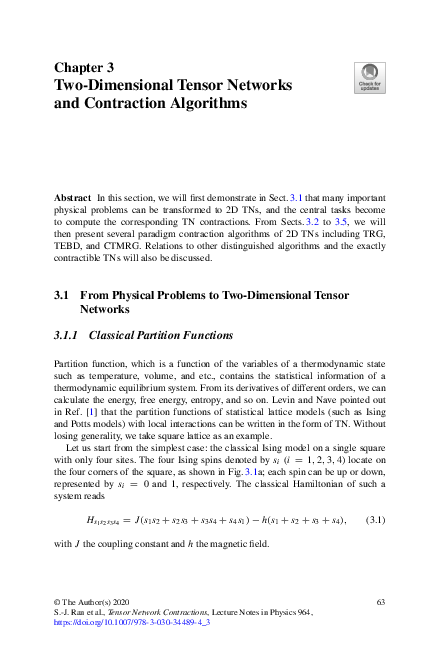 (PDF) Two-Dimensional Tensor Networks and Contraction Algorithms