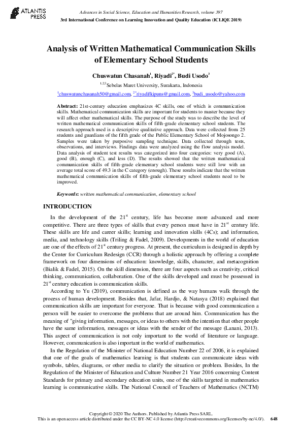 (PDF) Analysis of Written Mathematical Communication Skills of ...