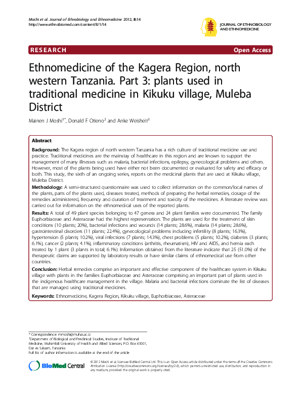 (PDF) Ethnomedicine of the Kagera Region, north western Tanzania. Part ...