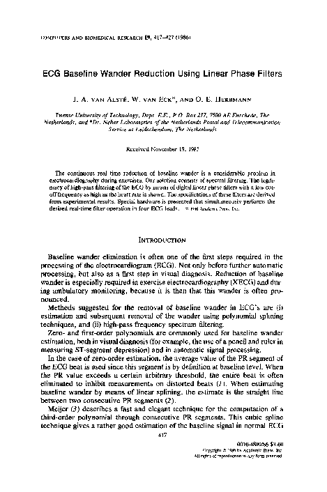 (PDF) ECG baseline wander reduction using linear phase filters