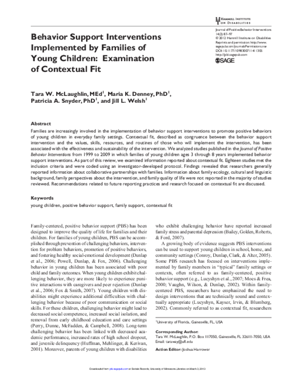 (PDF) Behavior Support Interventions Implemented by Families of Young ...