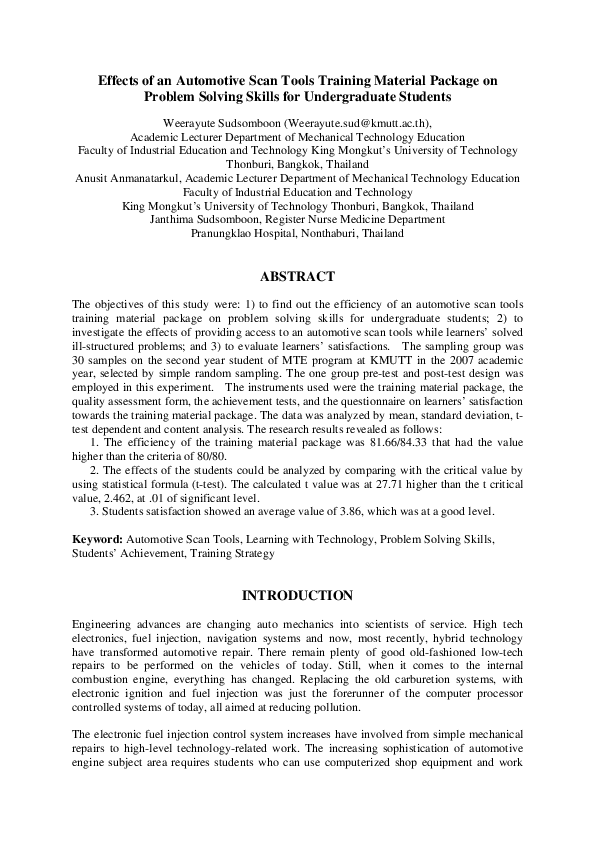 (PDF) Effects of an Automotive Scan Tools Training Material Package on ...