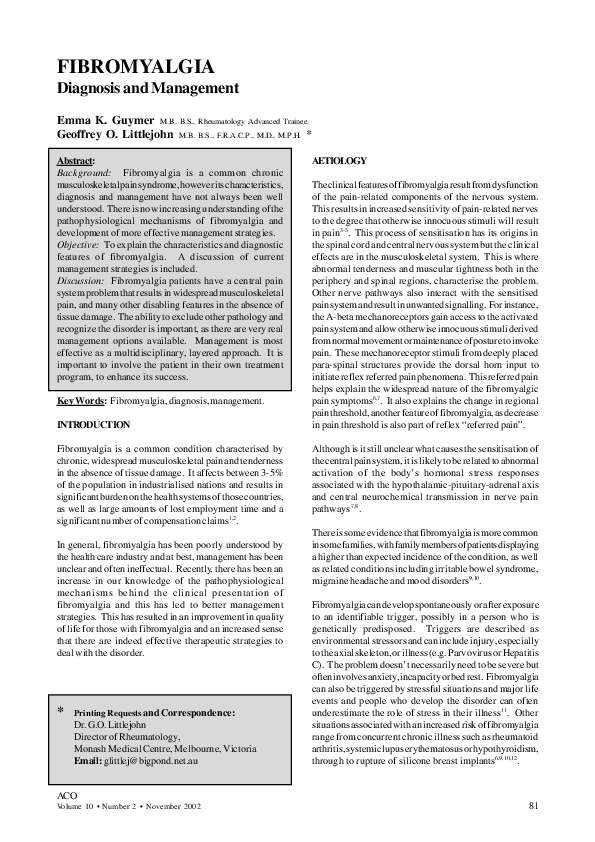 (PDF) Fibromyalgia. Diagnosis and management