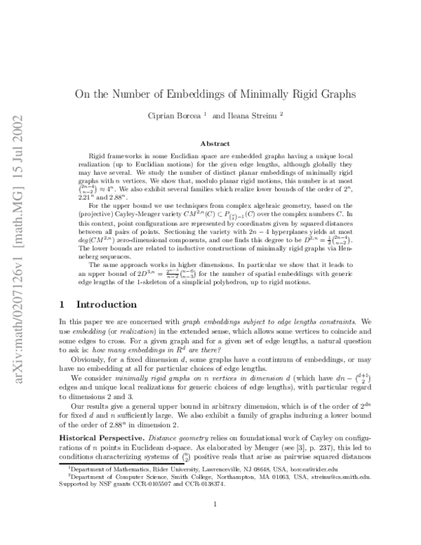 (PDF) The Number of Embeddings of Minimally Rigid Graphs