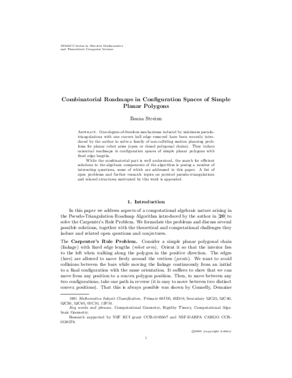 (PDF) Combinatorial roadmaps in configuration spaces of simple planar polygons