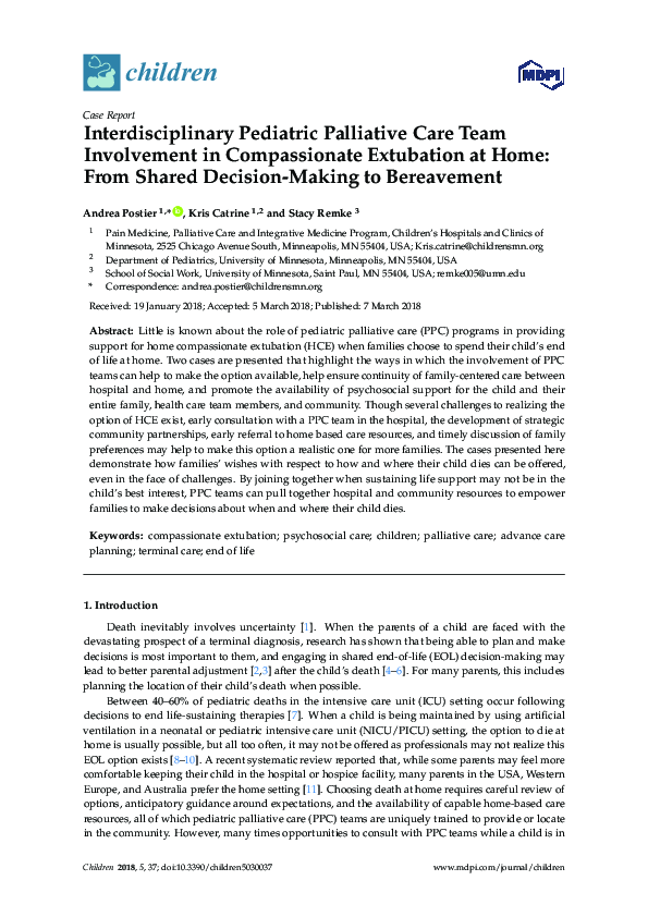 (PDF) Interdisciplinary Pediatric Palliative Care Team Involvement in ...