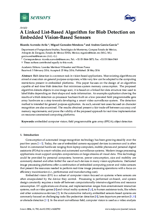 Pdf A Linked List Based Algorithm For Blob Detection On Embedded