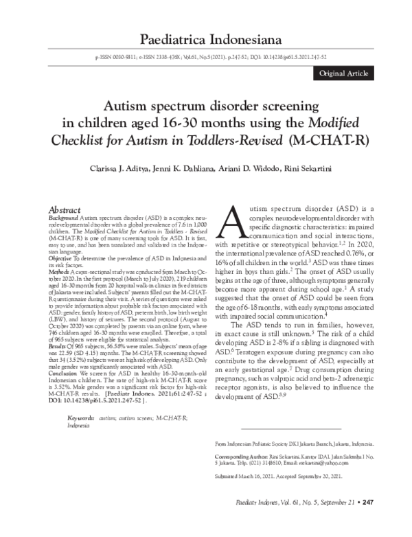 (PDF) Autism spectrum disorder screening in children aged 16-30 months ...