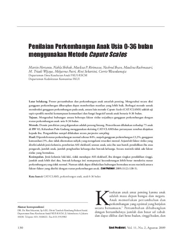 (PDF) Penilaian Perkembangan Anak Usia 0-36 bulan menggunakan Metode Capute Scales