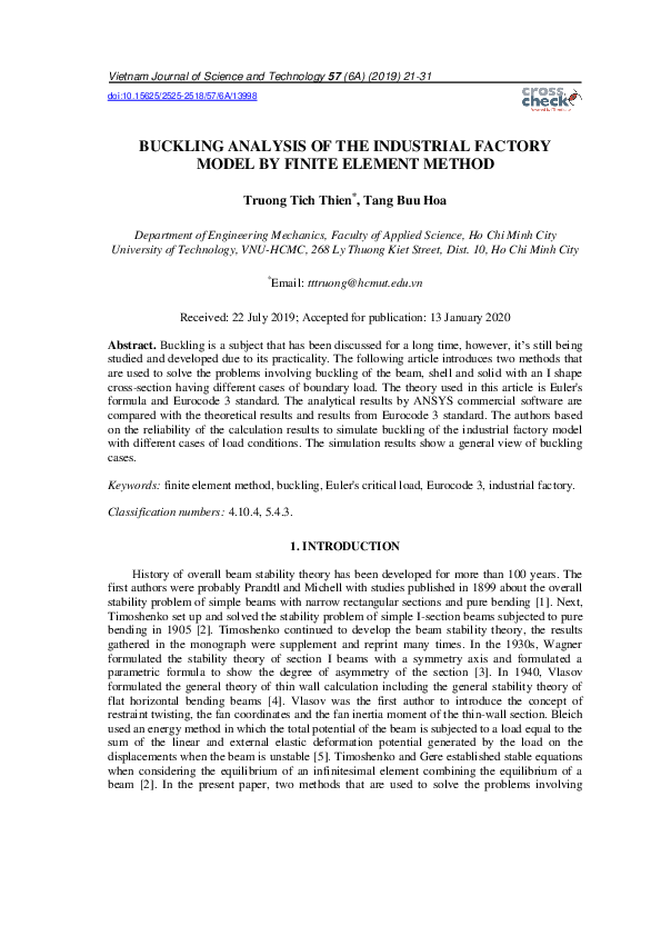 (PDF) Buckling Analysis of the Industrial Factory Model by Finite Element Method