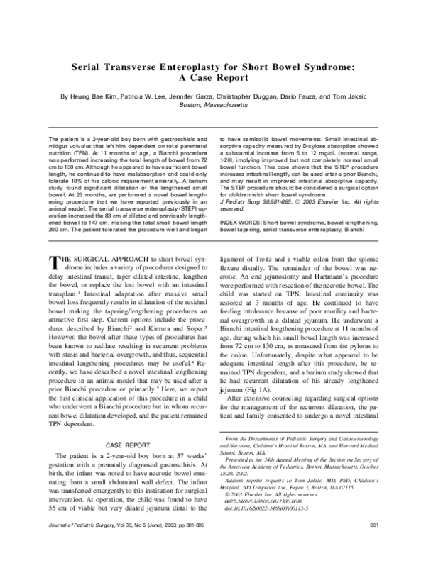 (PDF) Serial transverse enteroplasty for short bowel syndrome: a case ...